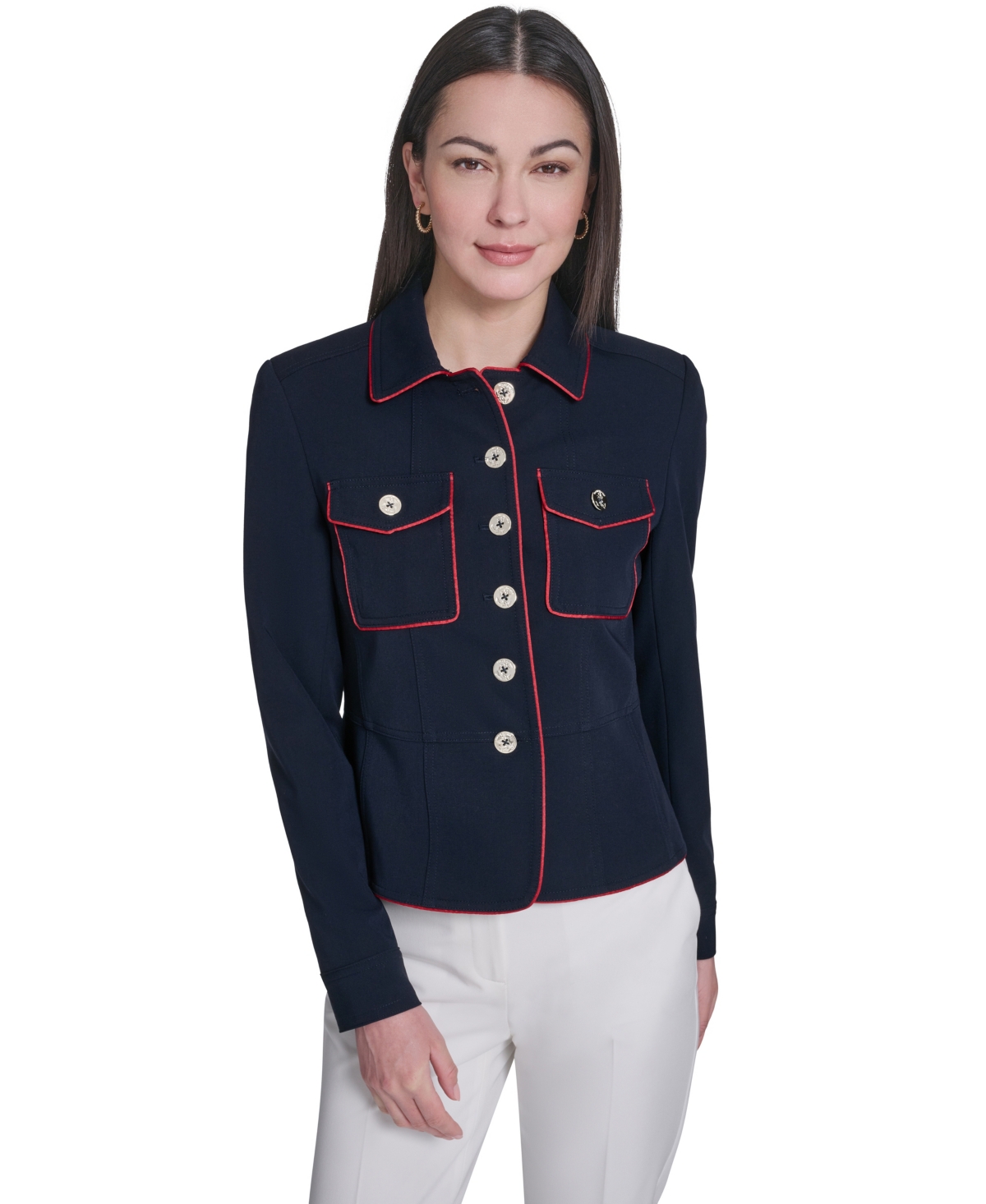 Click here for Tommy Hilfiger Womens Button-Front Blazer - Midnig... prices