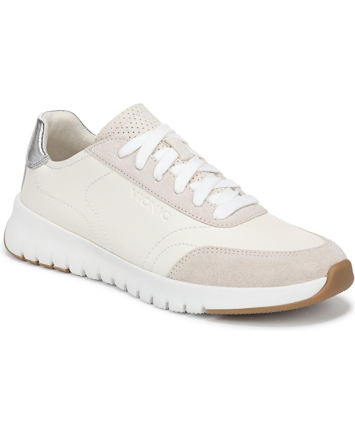 Click here for Vionic Womens Uptown Lace Up Sneakers - Ivory/silv... prices