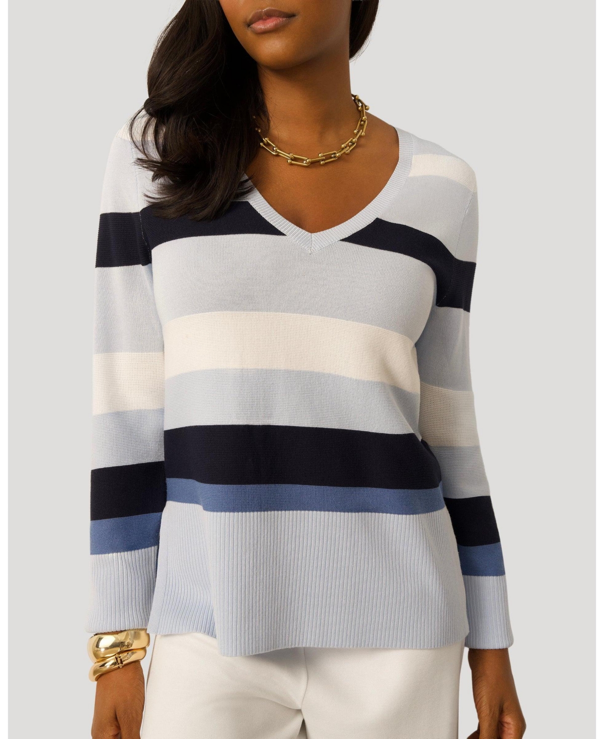 Click here for Cable & Gauge Womens Texture Stripe V-Neck Sweater... prices