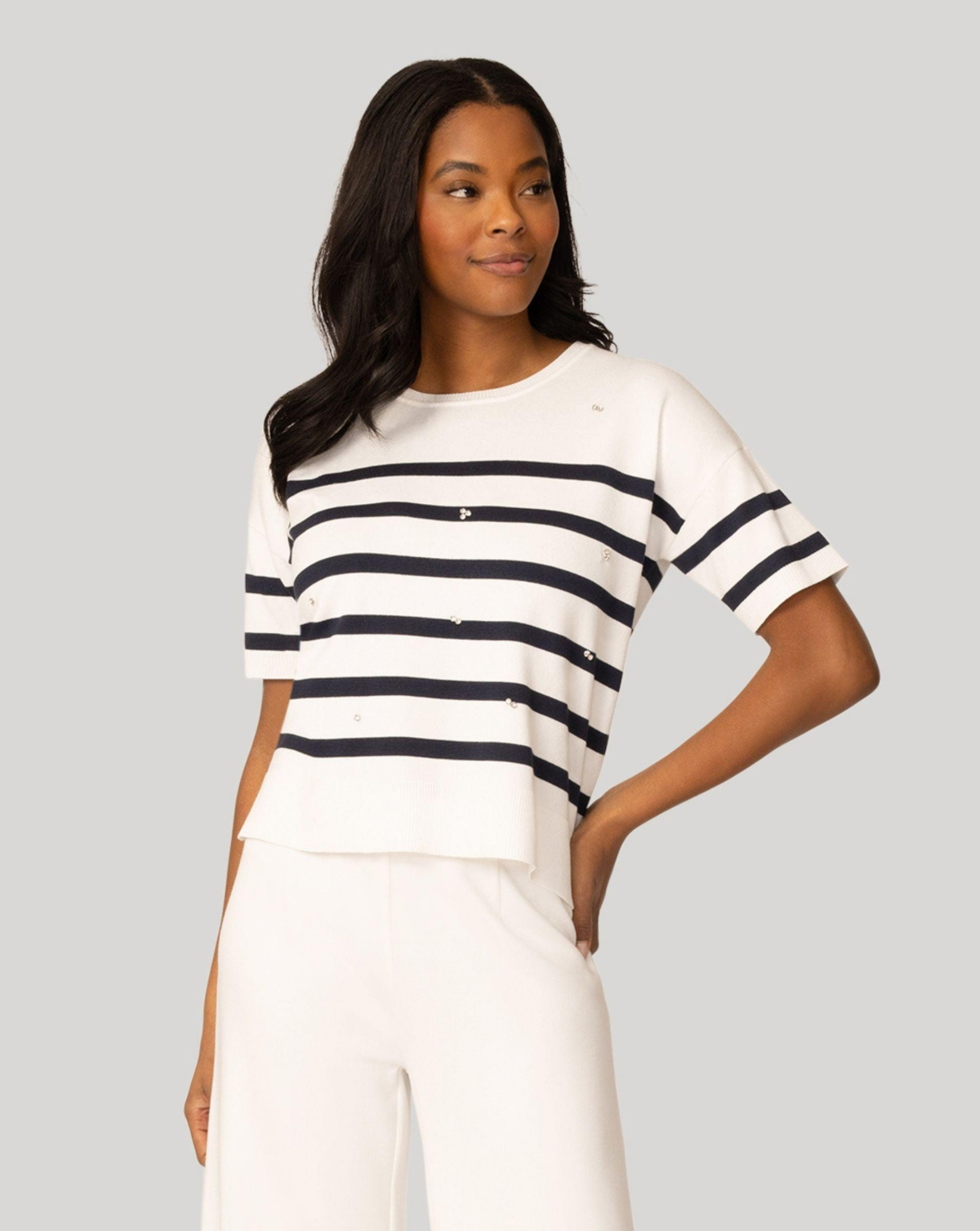 Click here for Cable & Gauge Womens Stripe Crystal Detail Sweater... prices
