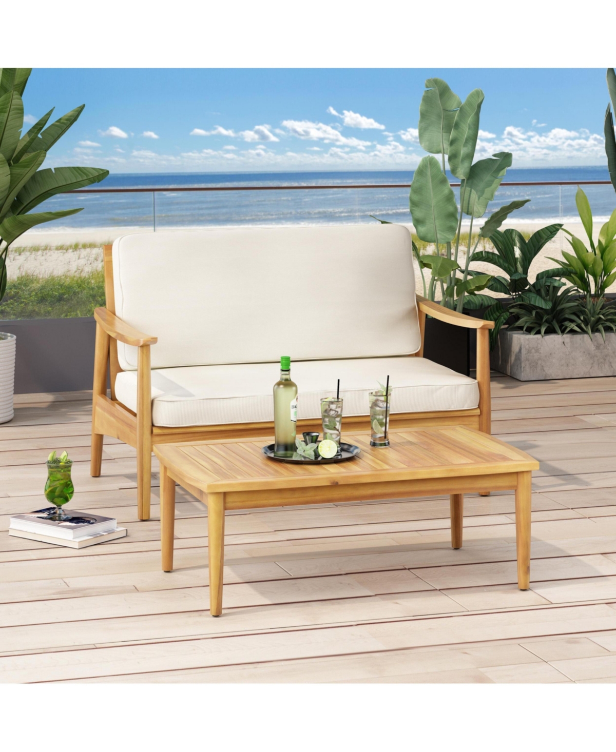 Click here for Flynama Minimalistic Acacia Wood Patio Loveseat an... prices