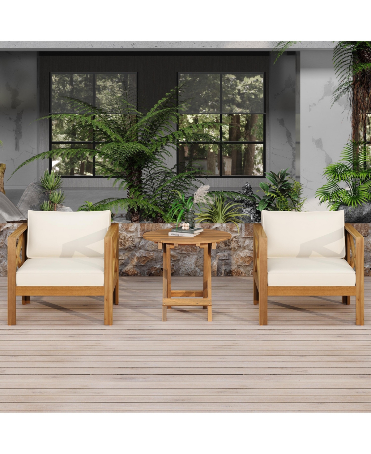 Click here for Flynama 2 Piece Outdoor Acacia Wood Conversation S... prices