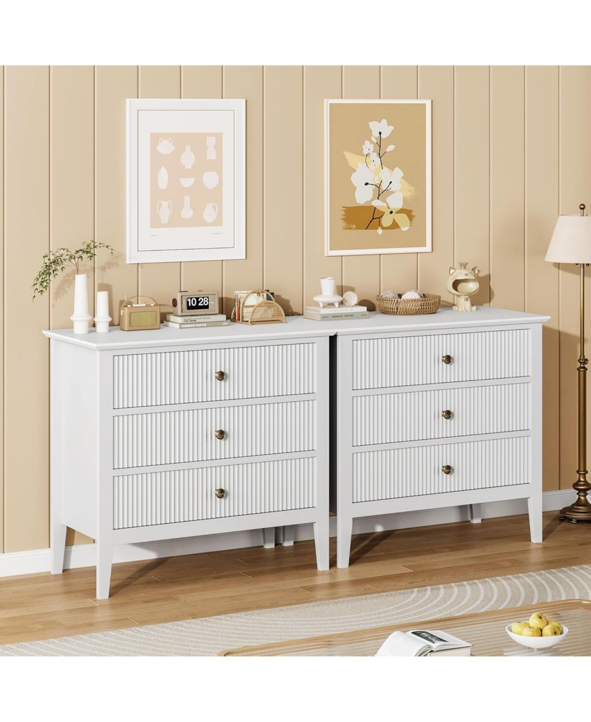 Click here for gaomon Fluted 3 Drawers Dresser Set of 2  Wide Woo... prices