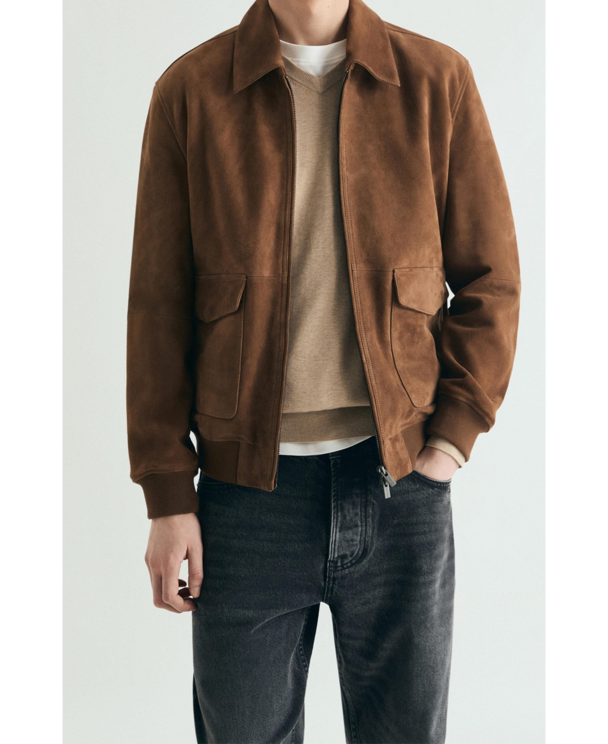 Click here for Scalpers Womens Suede Bomber Jacket - Brown prices
