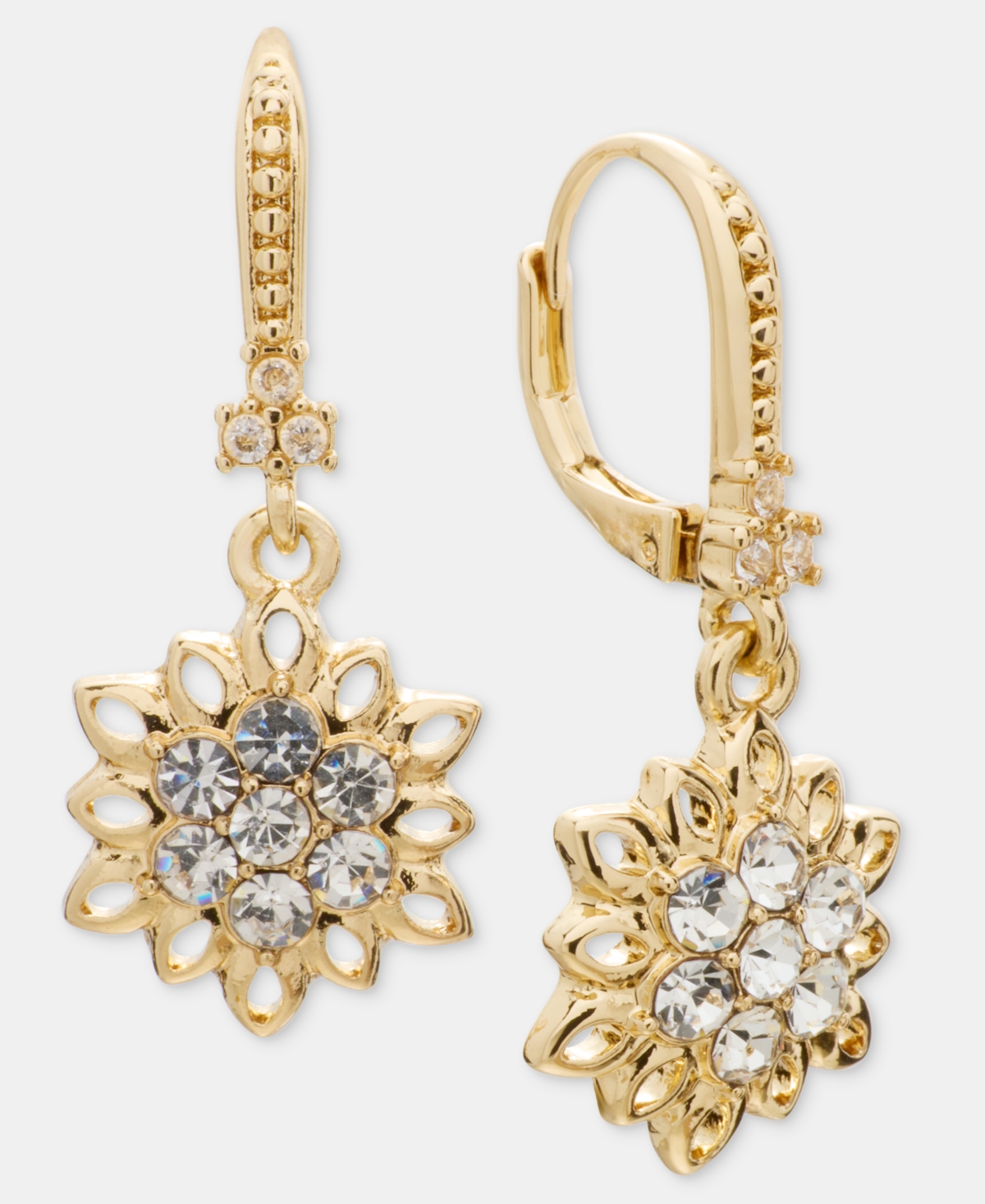 Click here for Marchesa Crystal Flower Drop Earrings - Gold prices