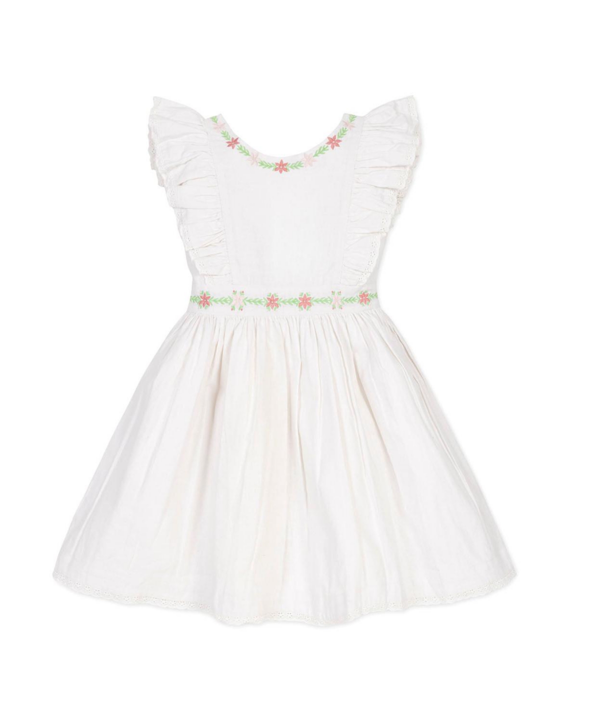 Hope & Henry Girls Linen Ruffle Jumper with Embroidery - Little Kid  Big Kid