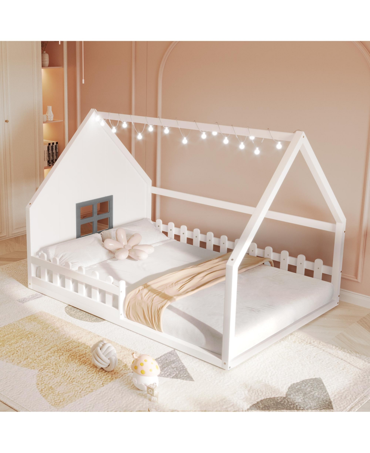 Click here for flynama Full Size Wood House Bed Window Fence prices