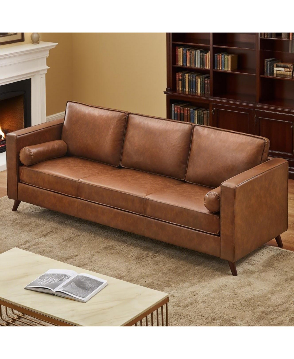 Click here for gaomon 86 Faux Leather Sofa  Mid Century Modern De... prices