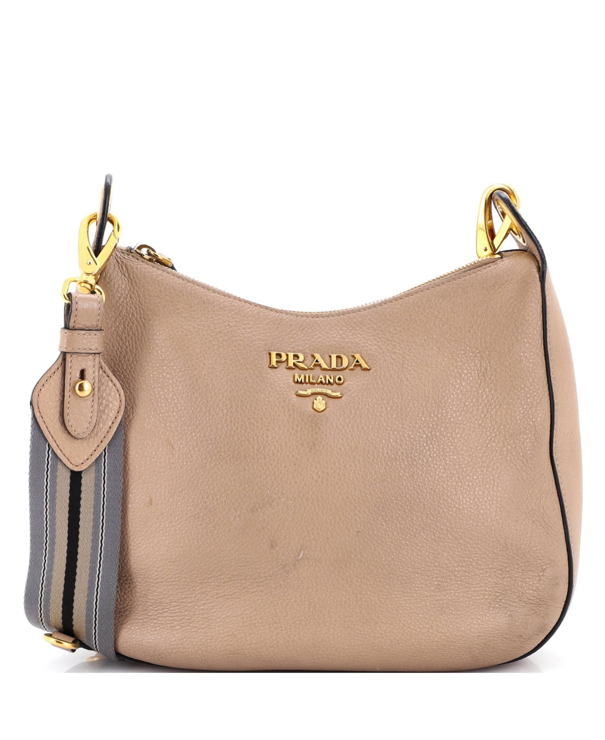 Click here for Pre-Owned Prada Medium Striped Strap Zip Hobo Vite... prices