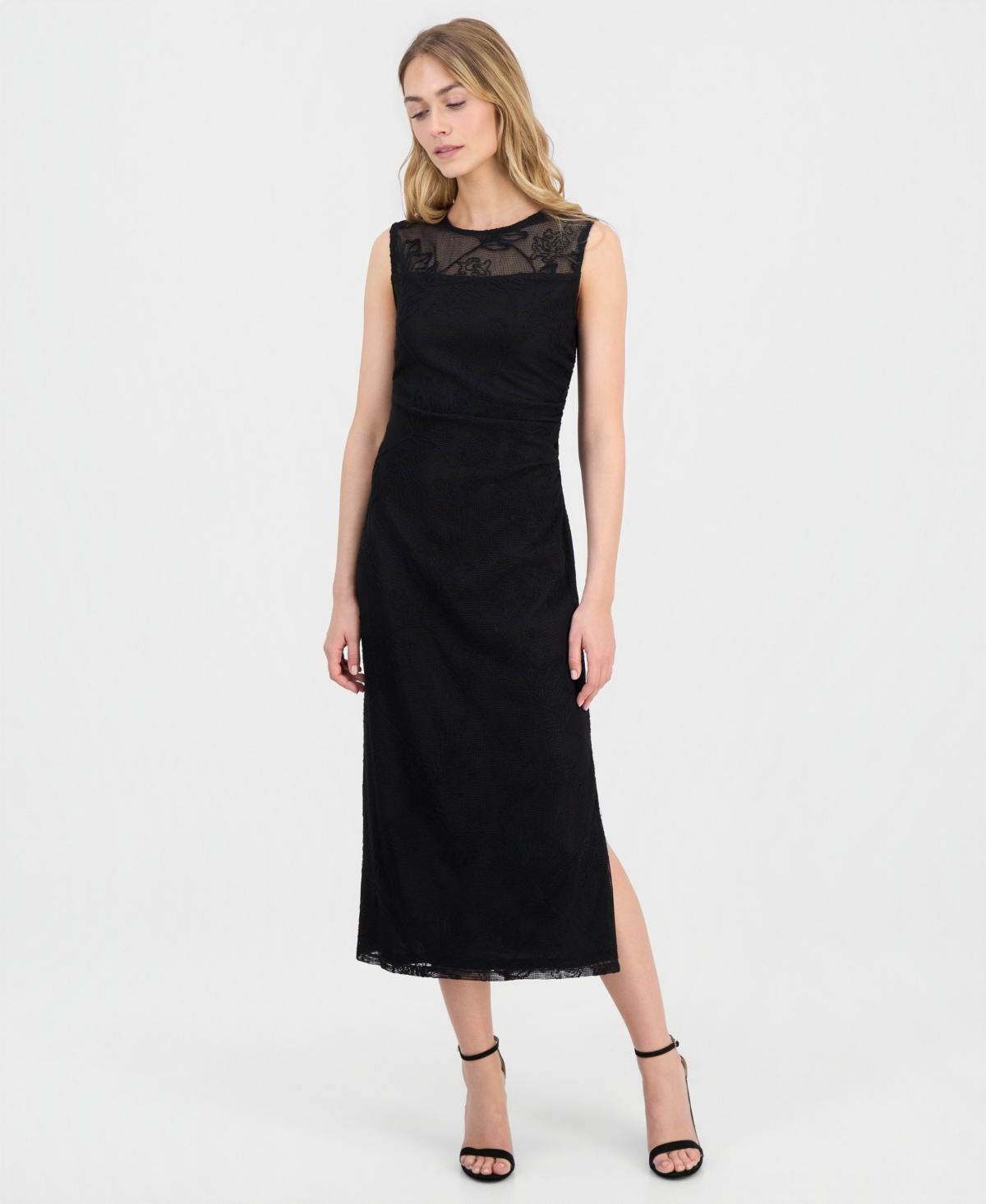 Click here for Anne Klein Womens Embroidered-Tulle Sleeveless Mid... prices