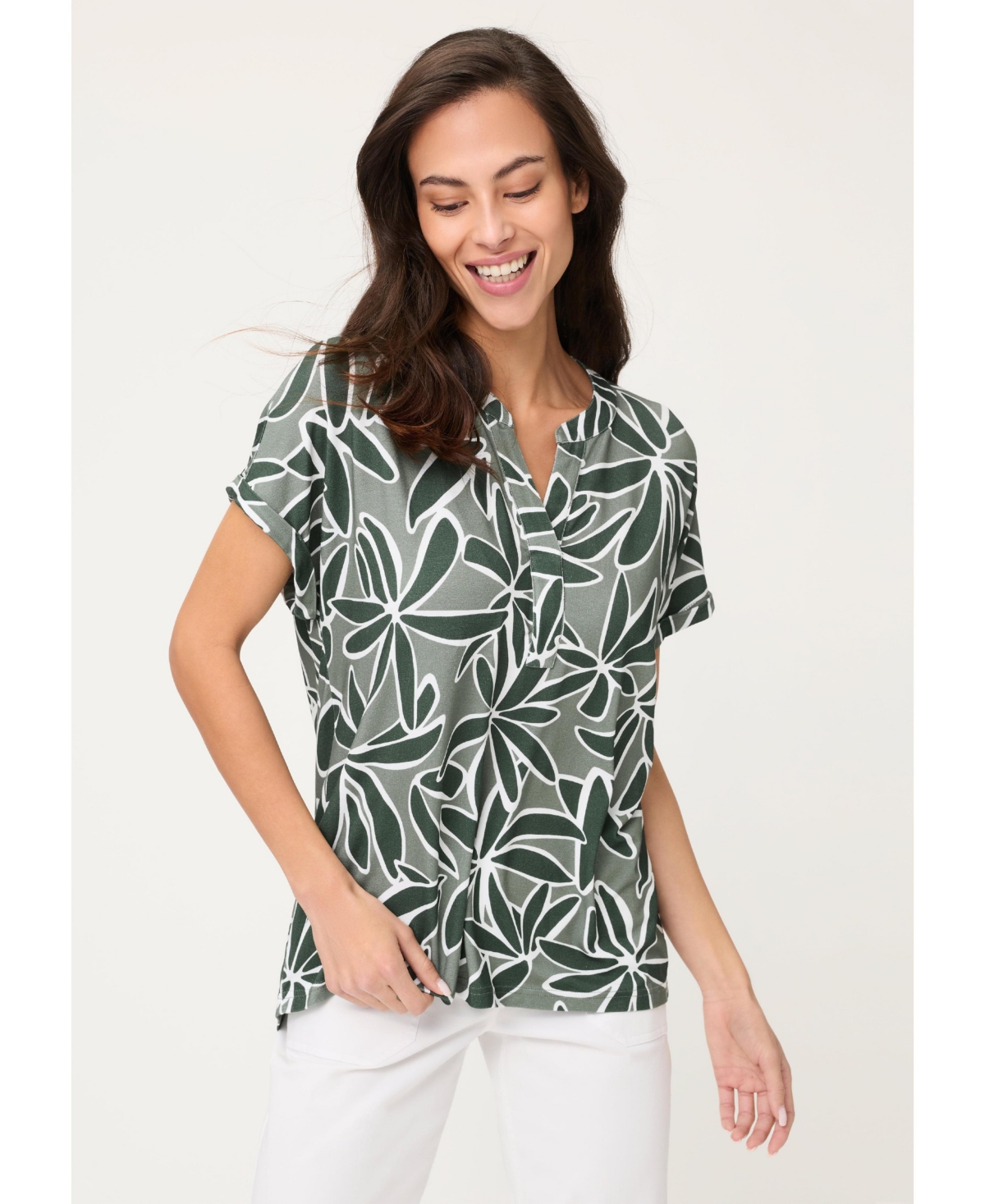 Click here for Olsen Womens Palm Design T-Shirt - Khaki prices