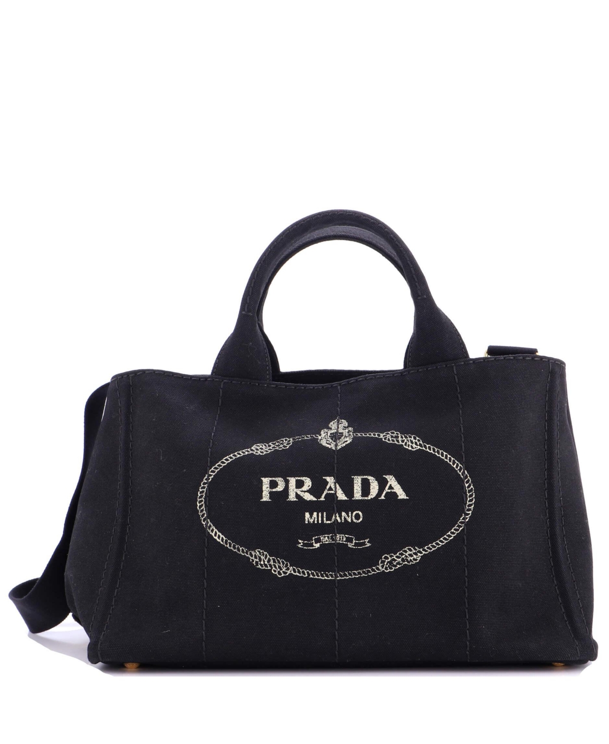 Click here for Pre-Owned Prada Medium Canapa Convertible Tote Can... prices