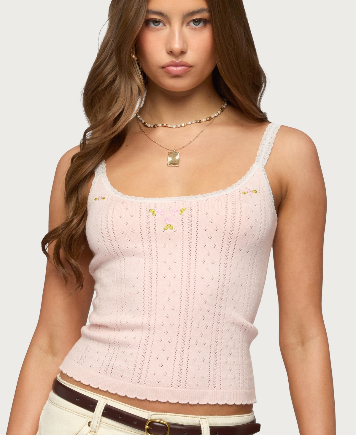 Click here for Edikted Womens Rosaliee Pointelle Knit Tank Top -... prices