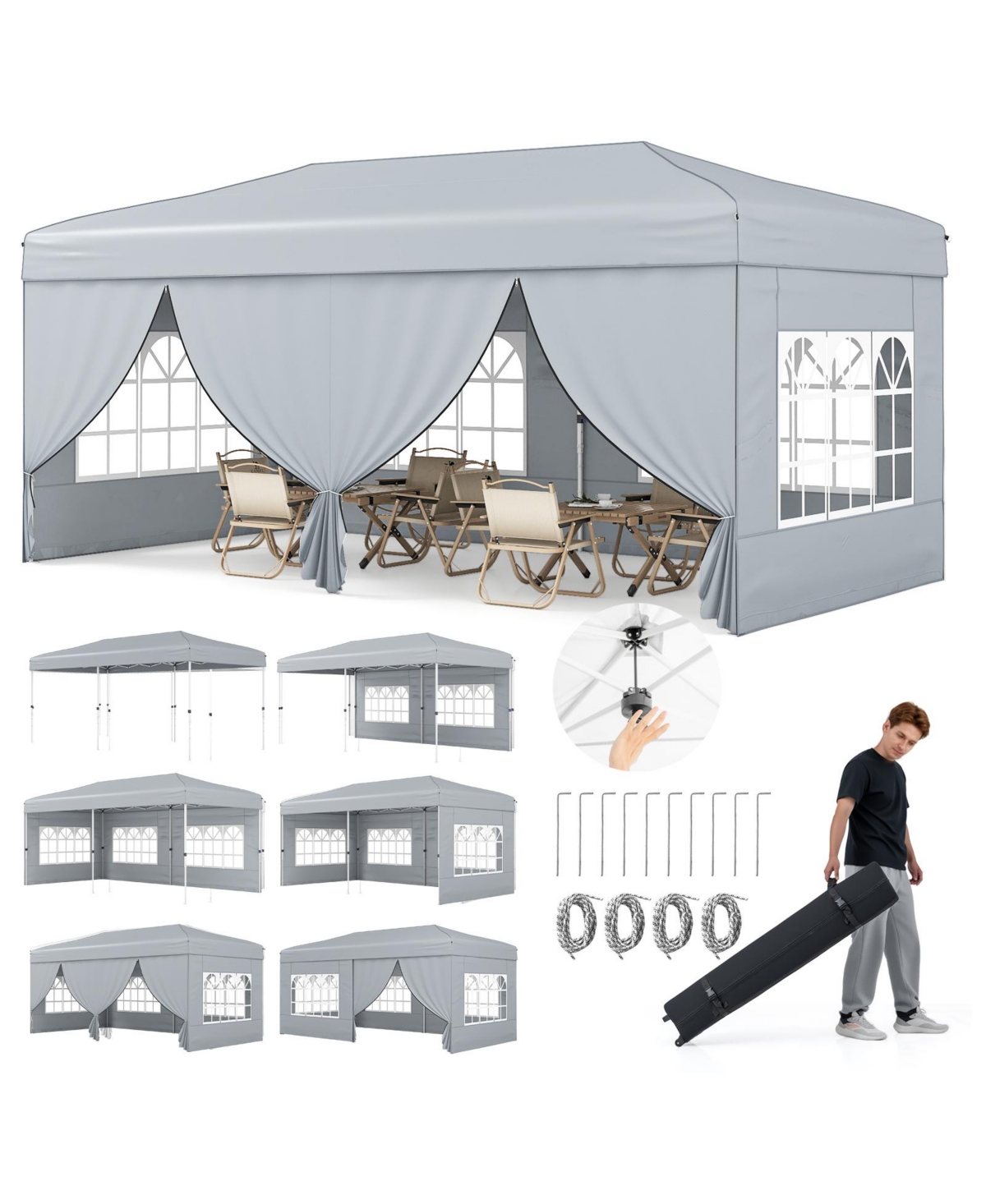 Click here for Gymax 10 X 20 Ft Pop up Canopy Tent w/ 6 Sidewalls... prices