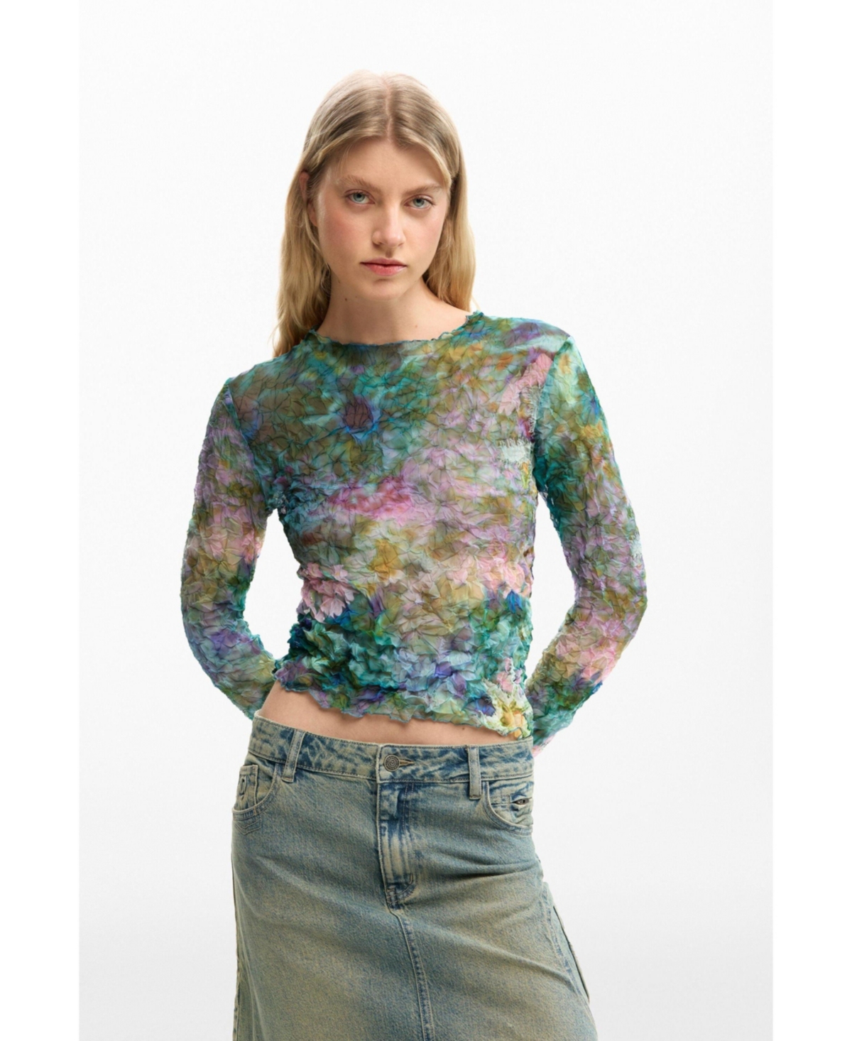 Click here for Desigual Womens Blouse with Floral Texture - Blue prices