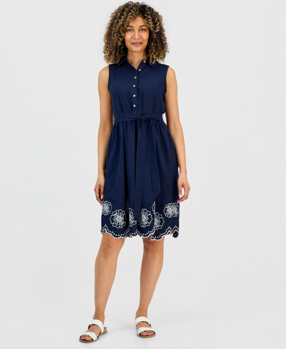 Click here for Style & Co Petite Sleeveless Scalloped-Hem Shirtdr... prices