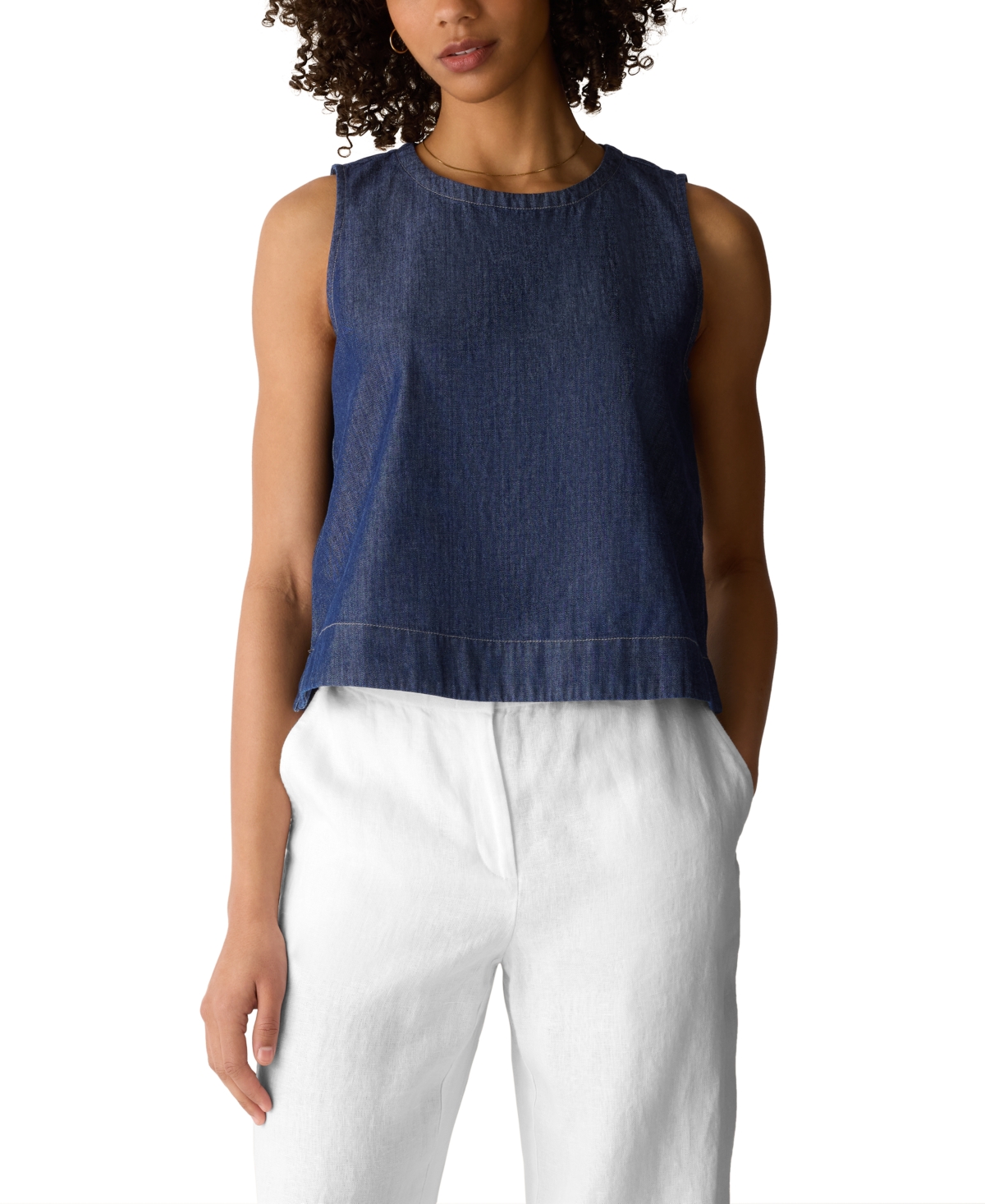 Click here for Eileen Fisher Womens Sleeveless Round Neck Top - D... prices
