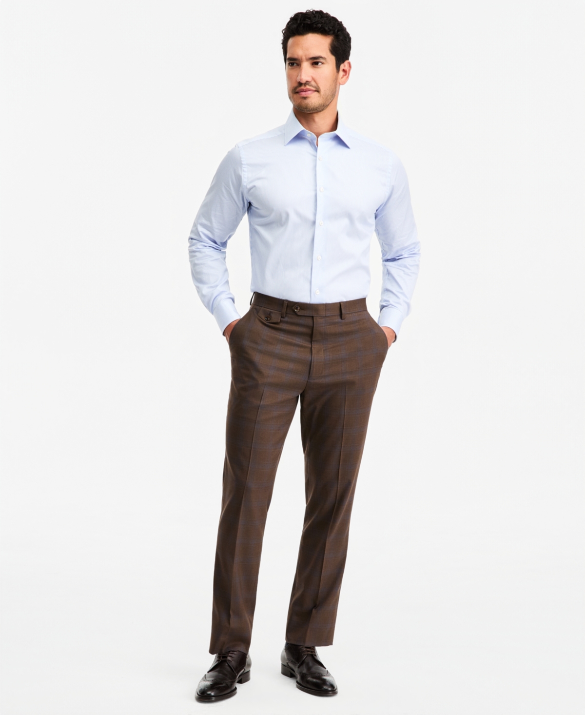 Click here for Tayion Collection Mens Classic-Fit Brown Plaid Sui... prices
