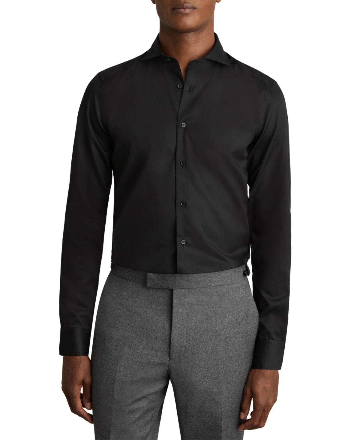 Click here for Reiss Mens Slim Fit Two Fold Cotton Shirt - Black prices