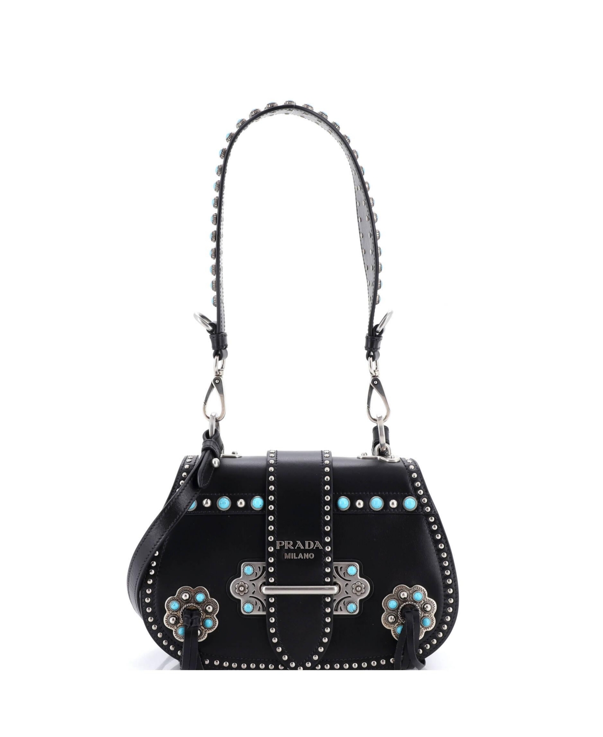 Click here for Pre-Owned Prada Medium Folk Saddle Shoulder Bag Em... prices