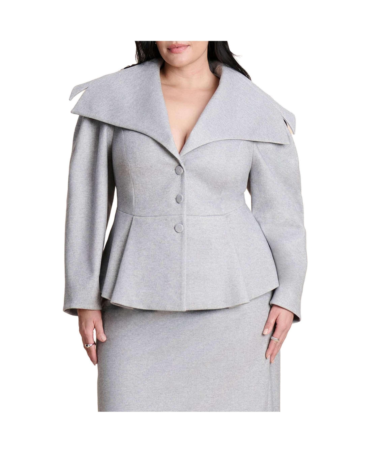 Click here for Eloquii Womens Wide Collar Peplum Heathered Jacket... prices