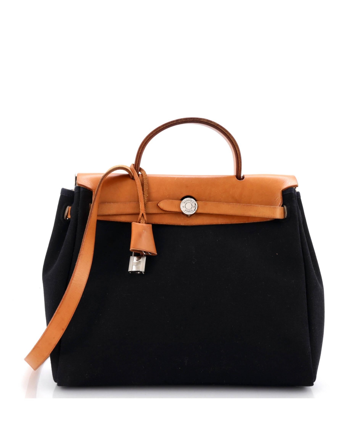 Click here for Pre-Owned HERMES Pm Herbag Toile and Leather - Bla... prices