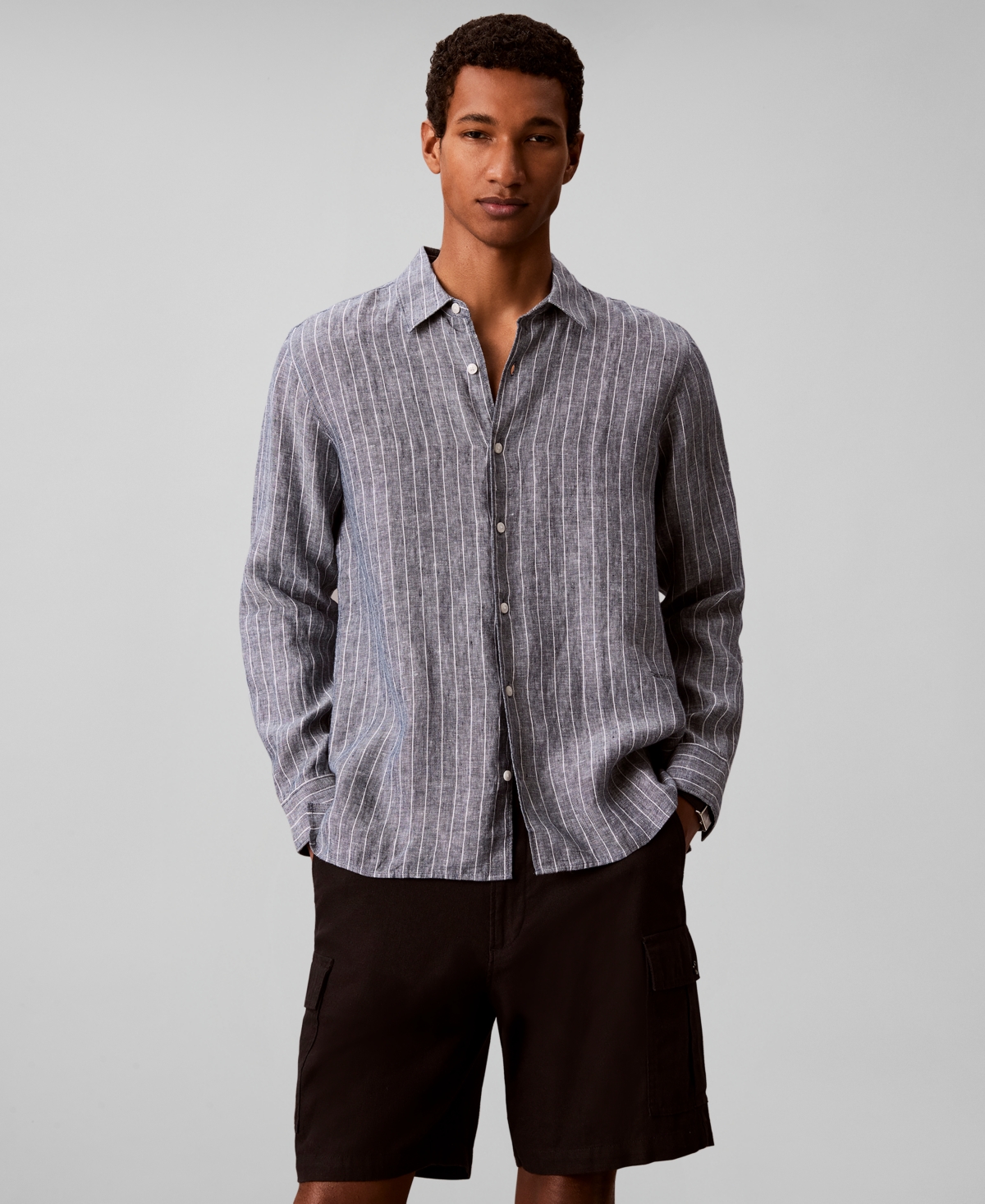 Click here for Calvin Klein Mens Yarn-Dyed Pinstripe Linen Classi... prices