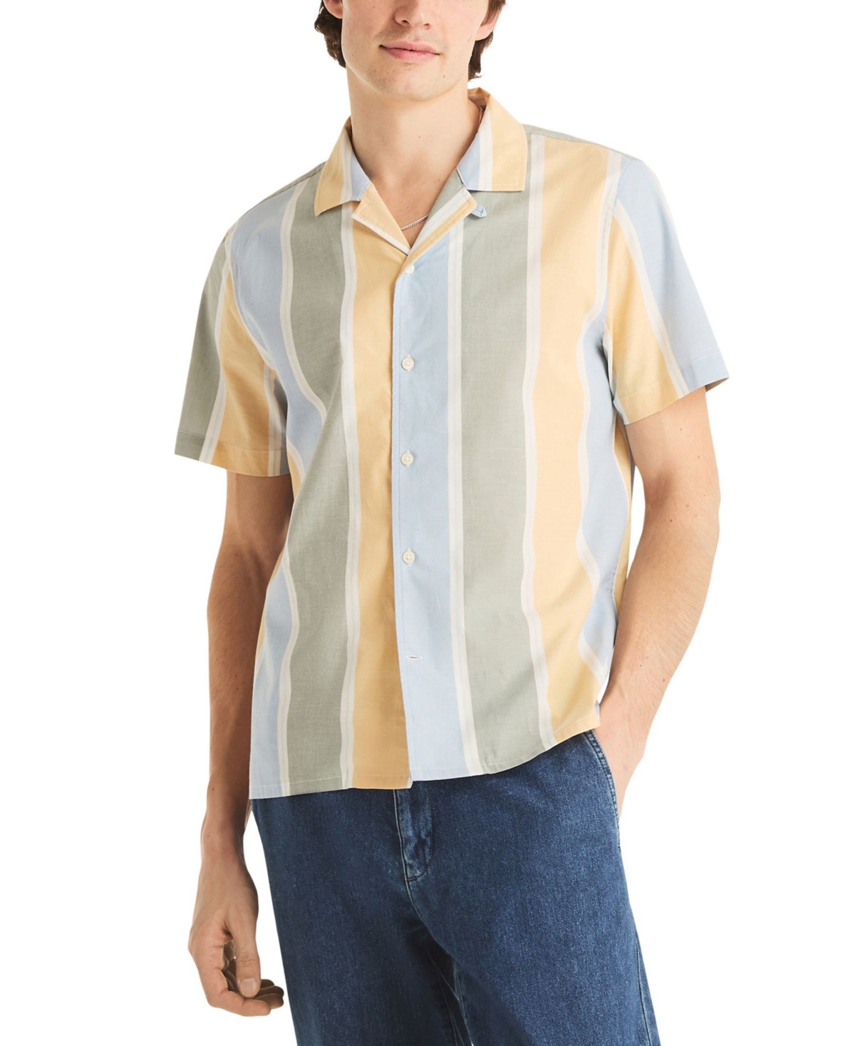 Click here for Nautica Mens Camp Collar Stripe Shirt - Sail White prices