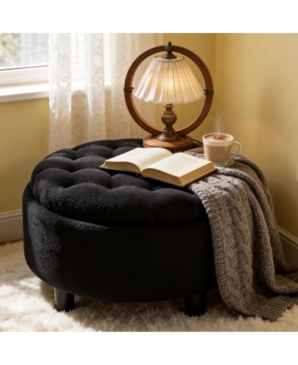 Click here for Rainsken 25" Round Storage Ottoman - Tufted F... prices