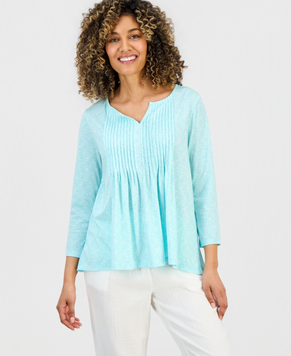 Click here for Style & Co Petite Pintuck Long-Sleeve Top  Macys E... prices