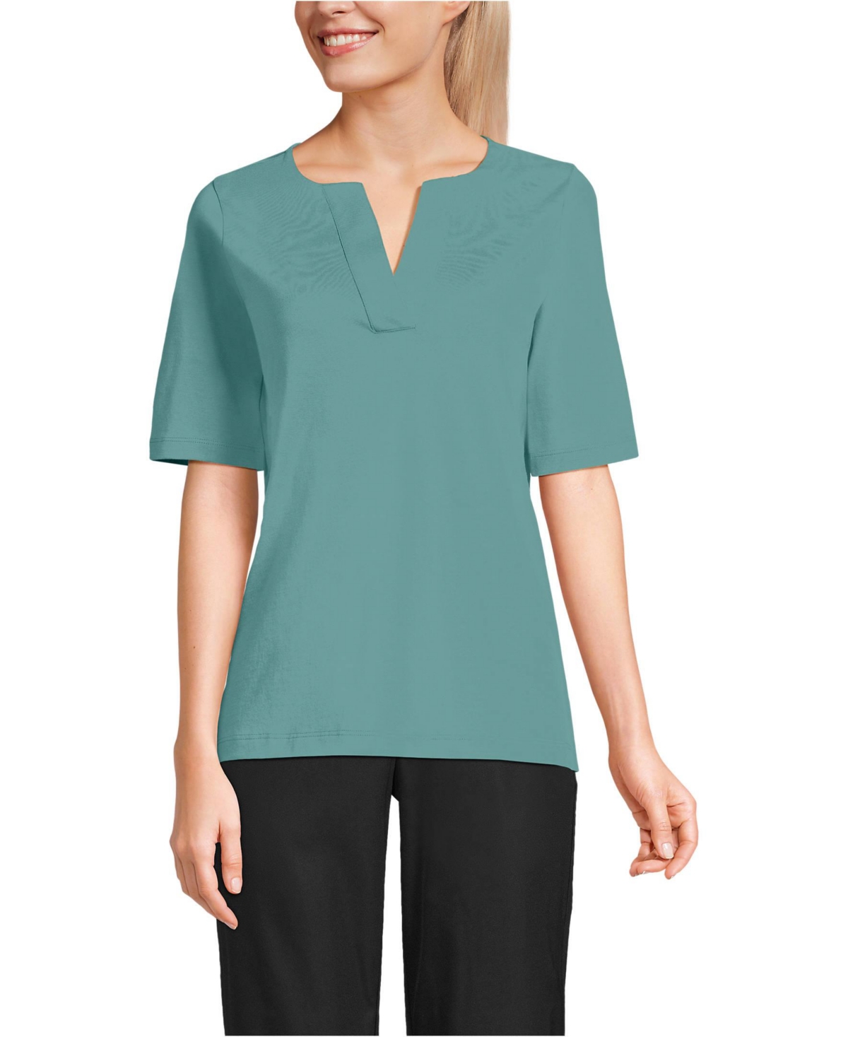 Click here for Lands End Womens Supima Jersey Half Sleeve Splitne... prices
