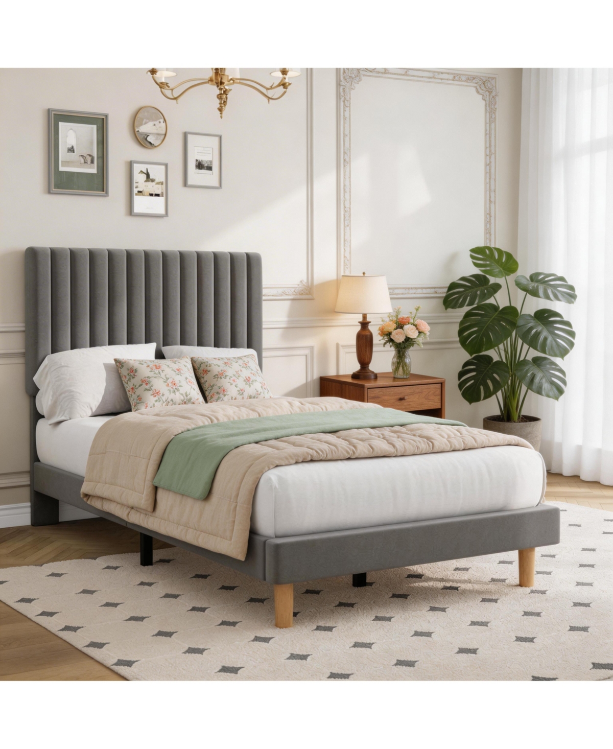 Click here for Homfan Velvet Bed Frame  Vertical Channel Tufted H... prices