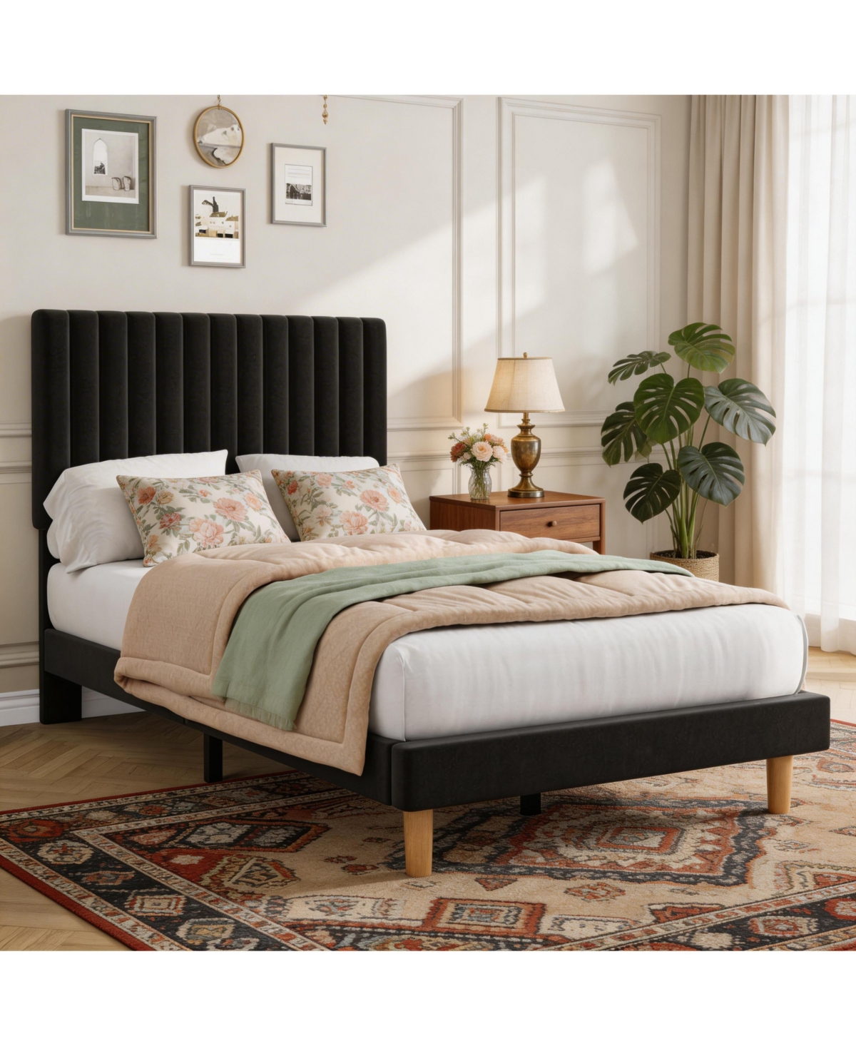 Click here for Homfan Velvet Bed Frame  Vertical Channel Tufted H... prices