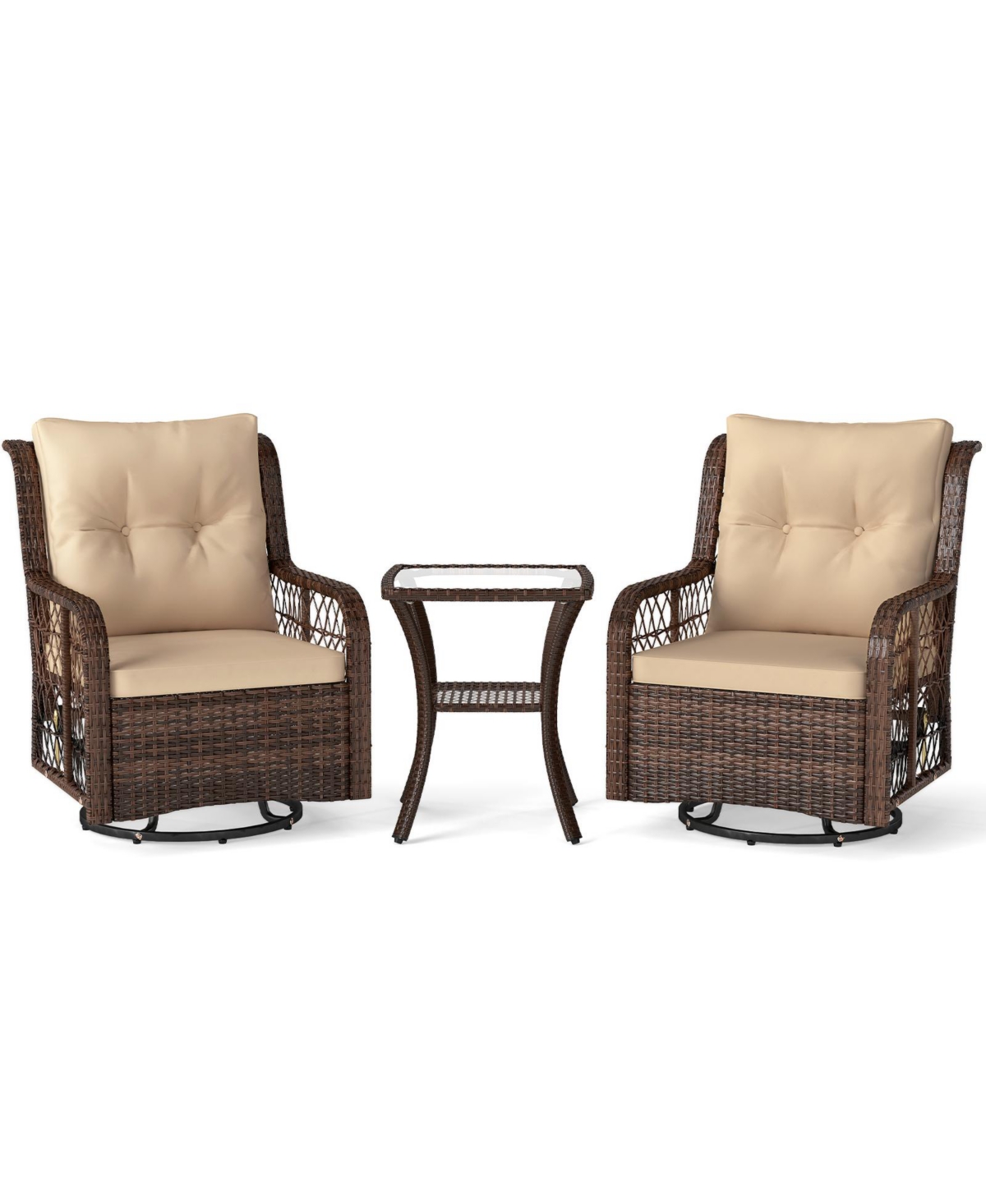 Click here for Sugift 3 Piece Patio Wicker Swivel Glider Set with... prices
