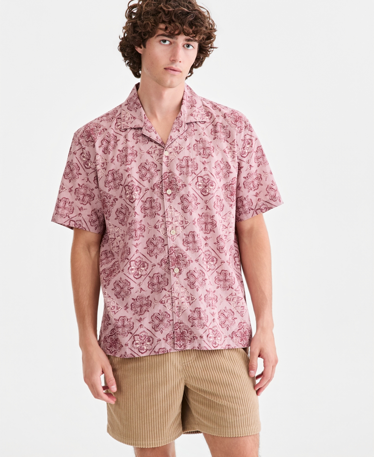 Click here for Sun + Stone Mens Butler Medallion-Print Camp Shirt... prices