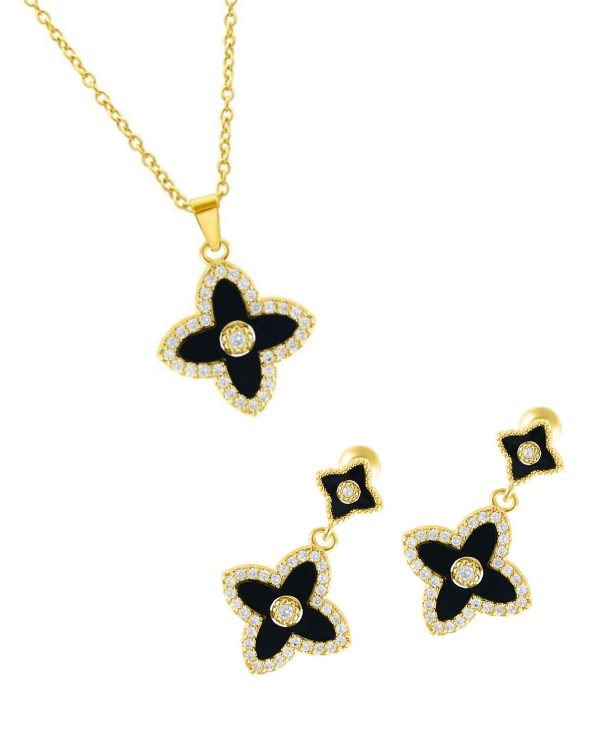 Click here for Adornia Cubic Zirconia Gold 2-Piece Black Inlay Cl... prices
