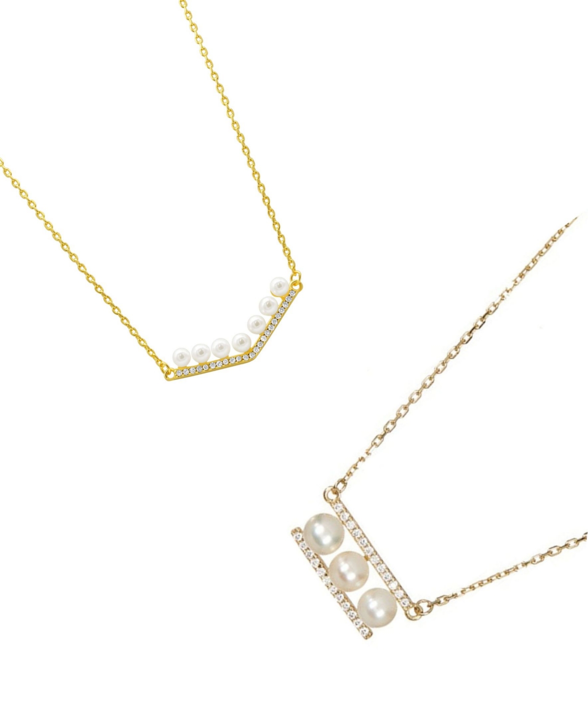 Click here for Adornia Pearl Gold 2-Piece Bar Necklace Set - Whit... prices