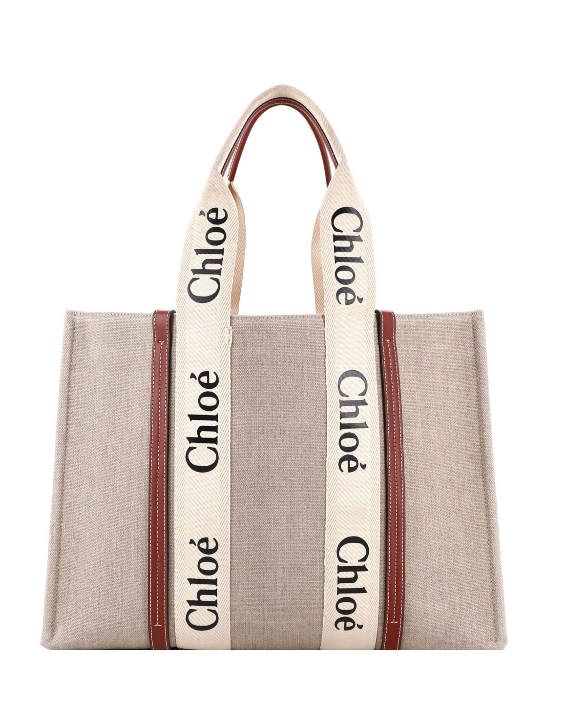Click here for Pre-Owned Chloe Large Woody Tote Canvas with Leath... prices