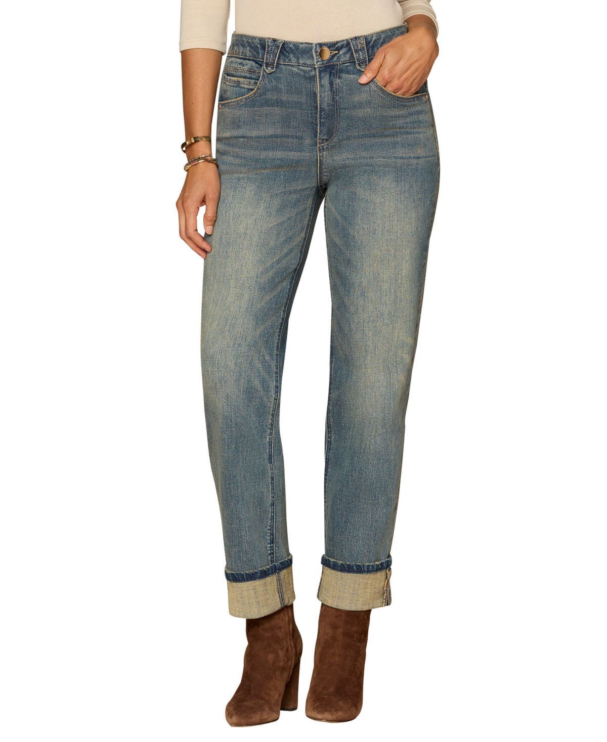 Click here for Democracy Petite High Rise Boyfriend Jeans - Mid B... prices