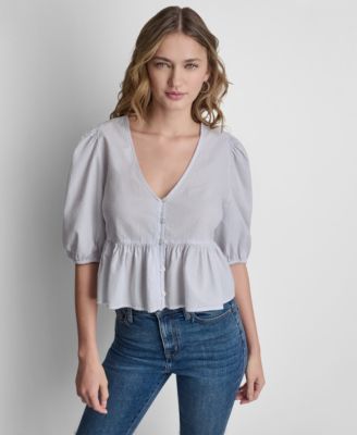 Click here for Dkny Jeans Womens V Neck Button Front Shirt prices
