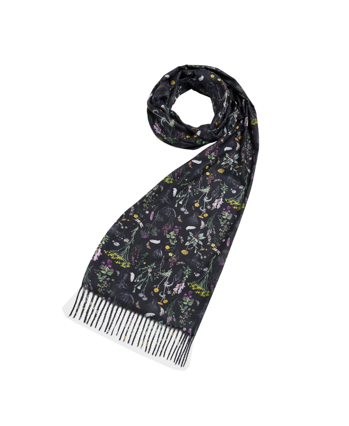 Click here for Fable England Wilderness Black Tassel Scarf - Blac... prices