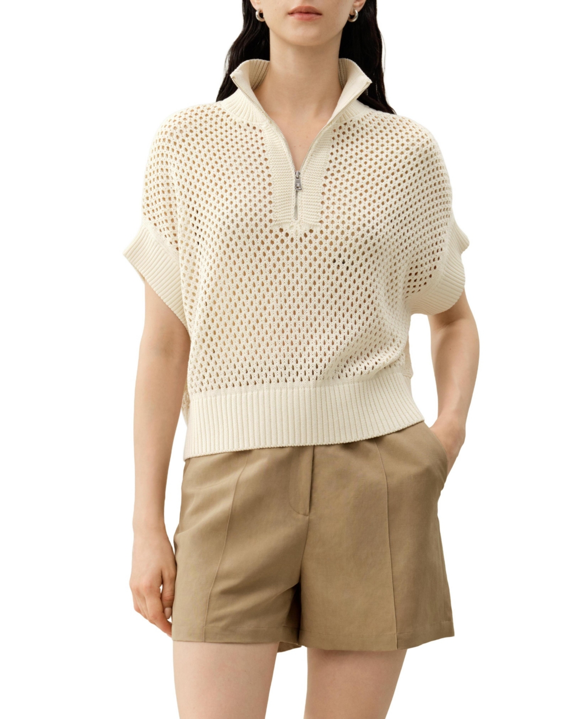 Click here for Lilysilk Womens Toscana Pointelle Knit Half-Zip Sw... prices