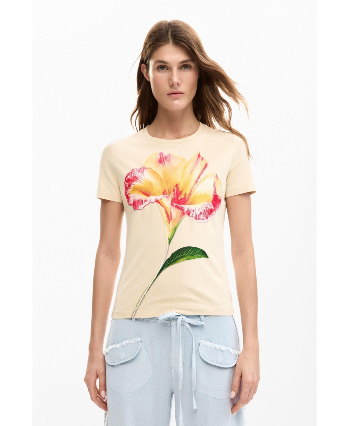 Click here for Desigual Womens Large flower T-shirt - Off white prices