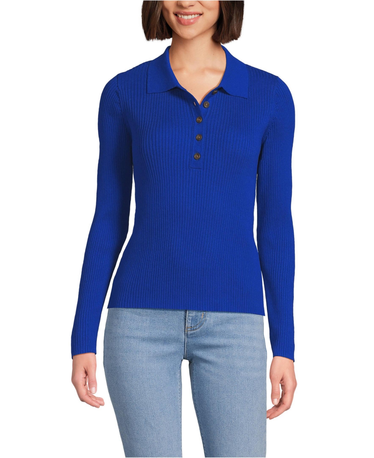 Click here for Lands End Womens Cotton Ribbed Long Sleeve Polo Sw... prices