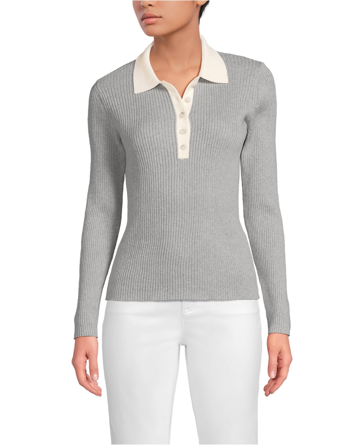 Click here for Lands End Womens Cotton Ribbed Long Sleeve Polo Sw... prices