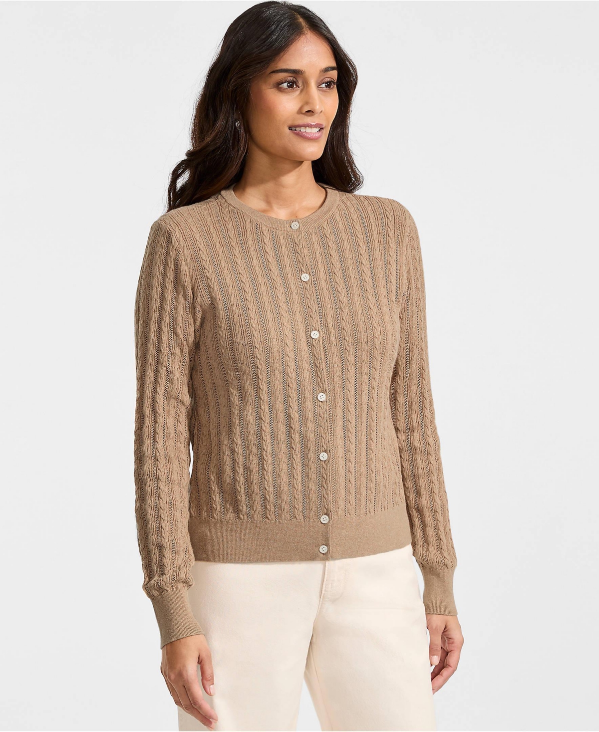 Click here for Lands End Womens Cotton Pointelle Modern Cardigan... prices