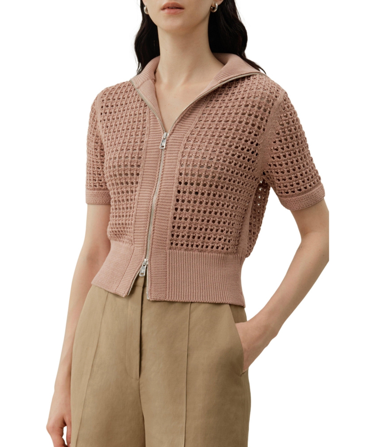 Click here for Lilysilk Womens Toscana Pointelle Knit Double-Zip... prices