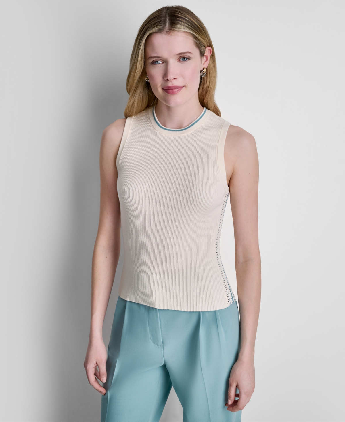 Click here for Dkny Womens Sleeveless Crochet Panel Sweater - Coc... prices