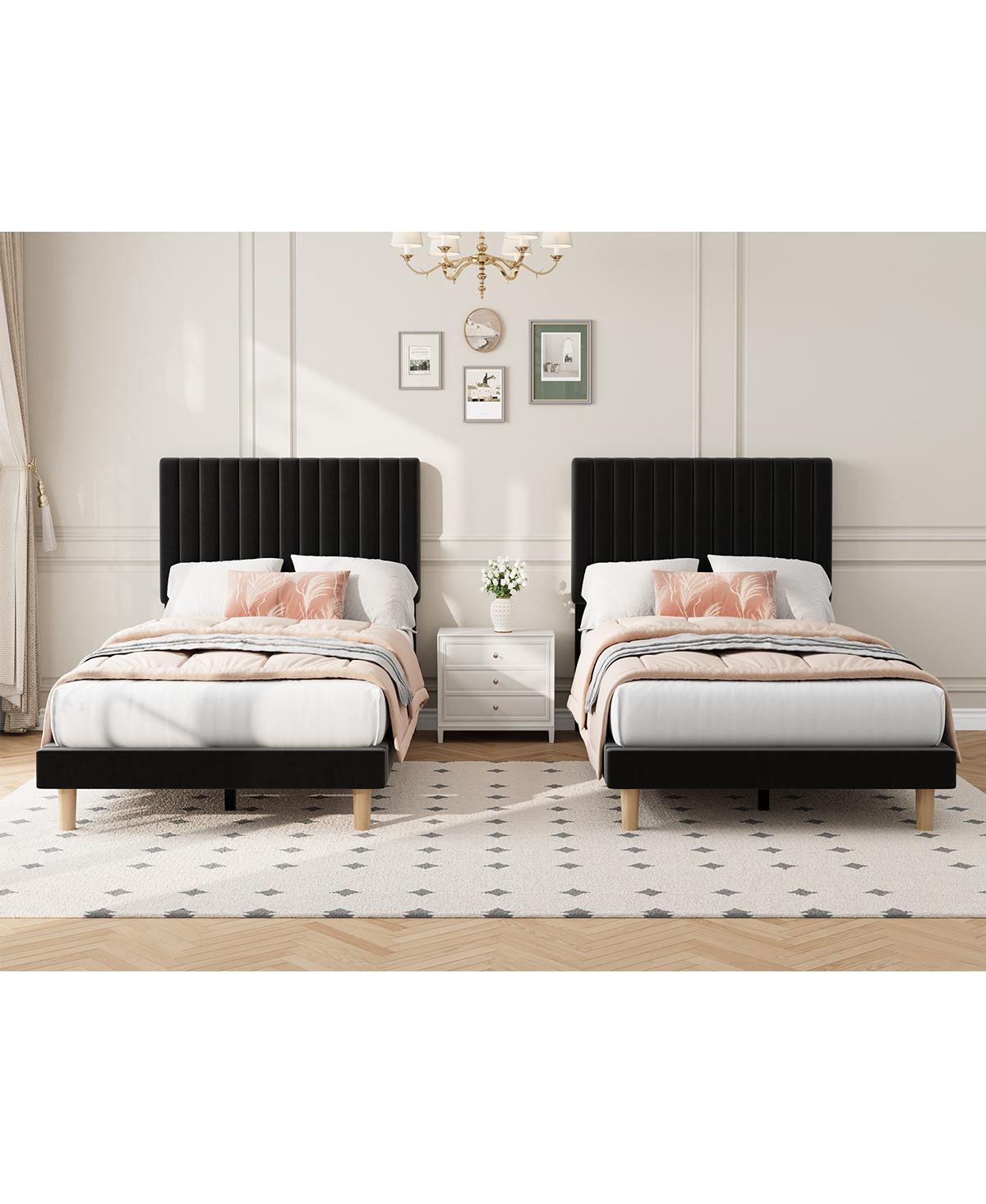 Click here for gaomon Set of 2 Velvet Upholstered Platform Beds w... prices