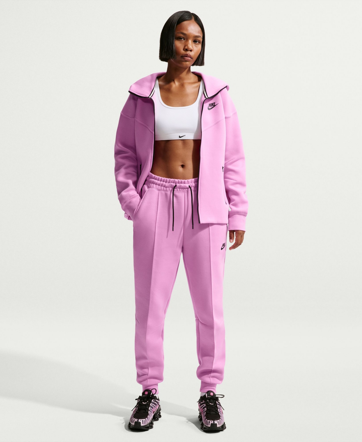 Nike Womens Sportswear Tech Fleece Mid-Rise Jogger Pants - Light Magenta/black
